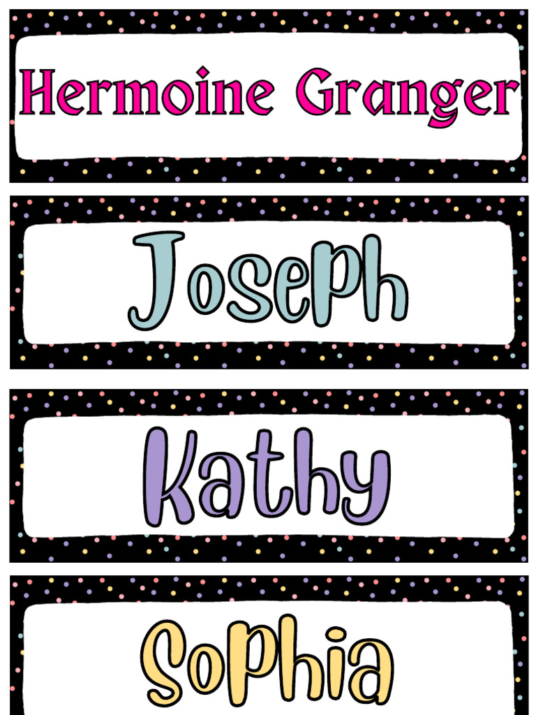 Black Pastel Polka Dot Name Tags | PDF