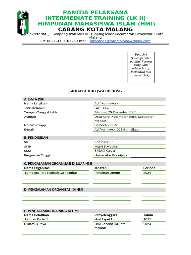 Formulir Biodata Diri | PDF