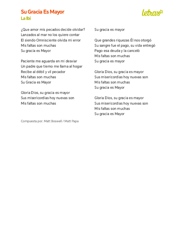 Su Gracia es Mayor: Letra y Significado | PDF