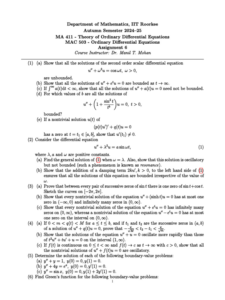 Man 501 Mac 511 Assgn 6 | PDF | Differential Equations | Mathematics