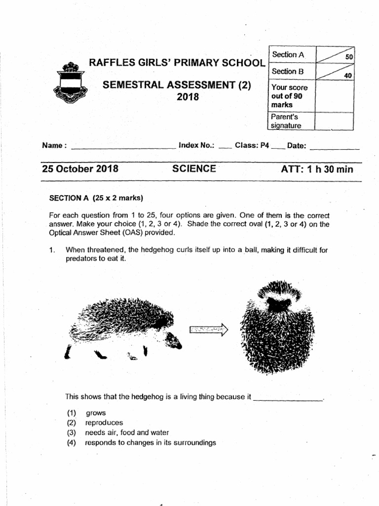 05 P4 Science SA2 2018 Raffles Exam Papers | PDF