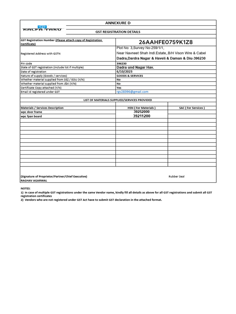 Vendor GST Details - XLSX - Annexure D | PDF