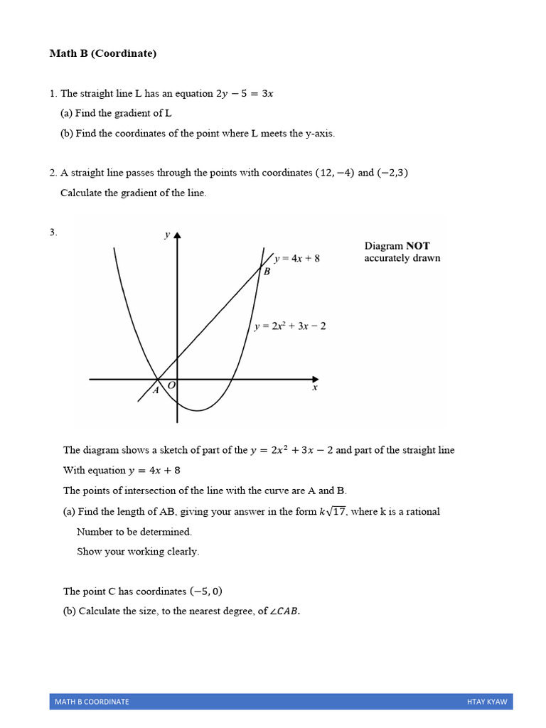 Math B (Coordinate) | PDF | Tangent | Equations