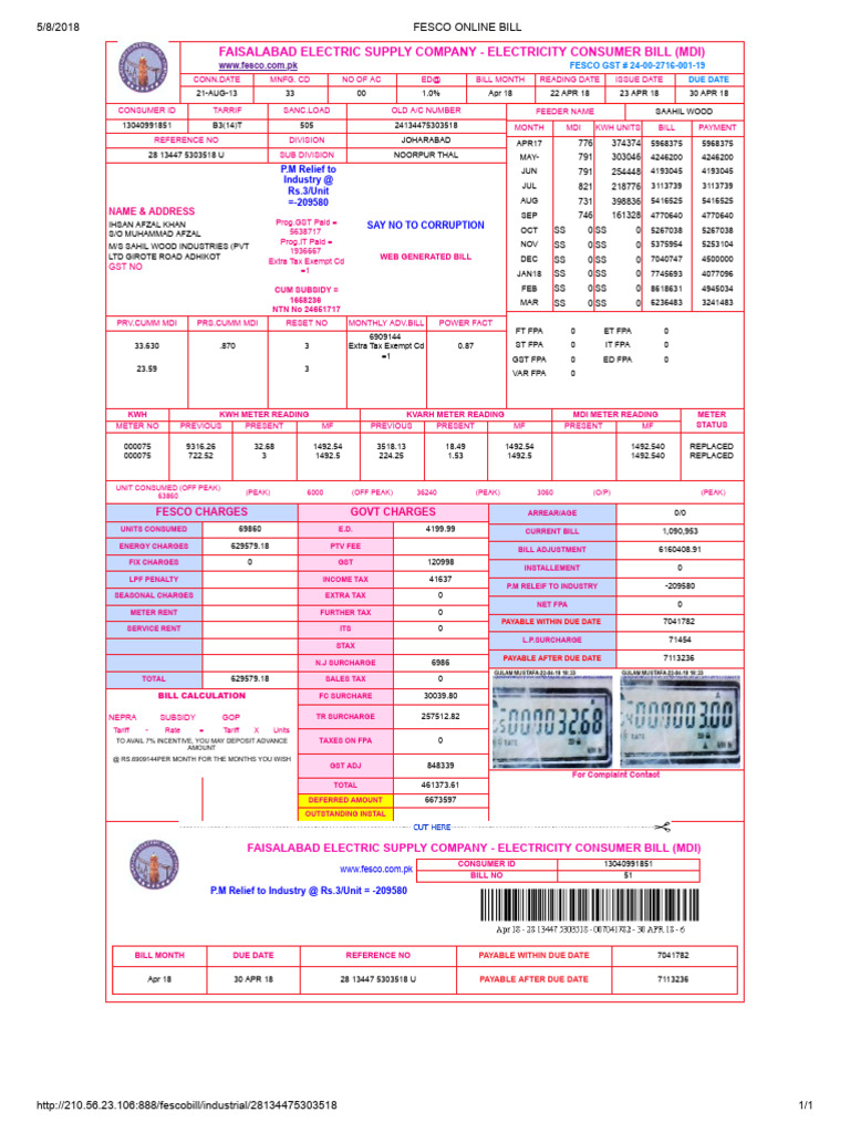 Fesco Bill 28 13447 5303518 | PDF | Fee | Taxes