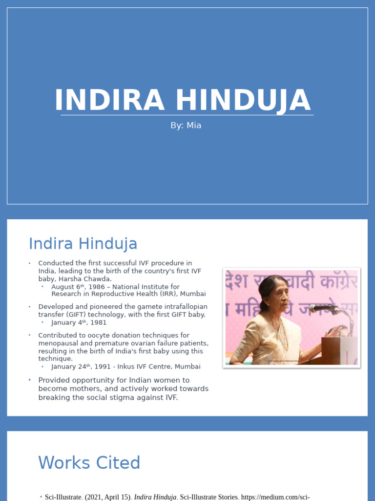Indira Hinduja: IVF Pioneer in India | PDF