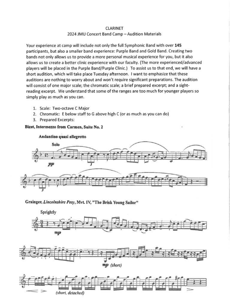 Clarinet Audition Excerpts-2024 | PDF