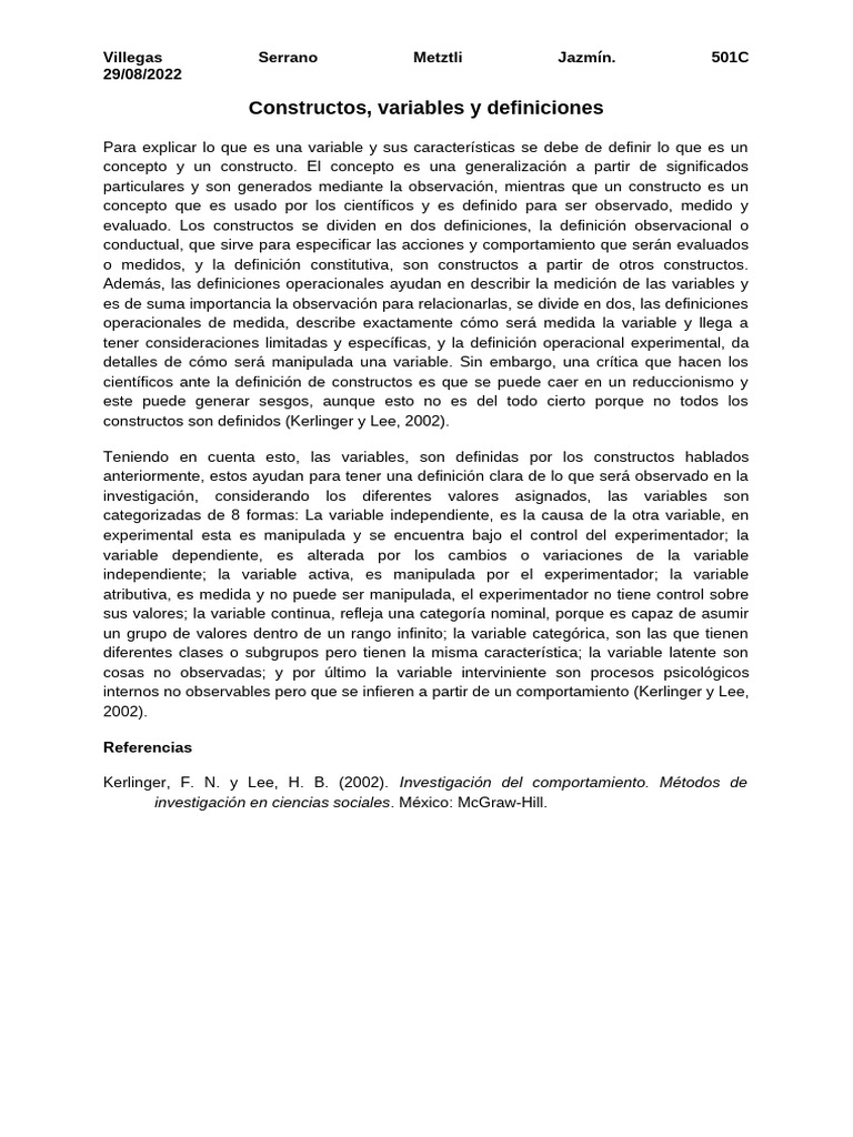 Constructos, Variables y Definiciones | PDF | Interacciones de disciplina académica | Conceptos ...