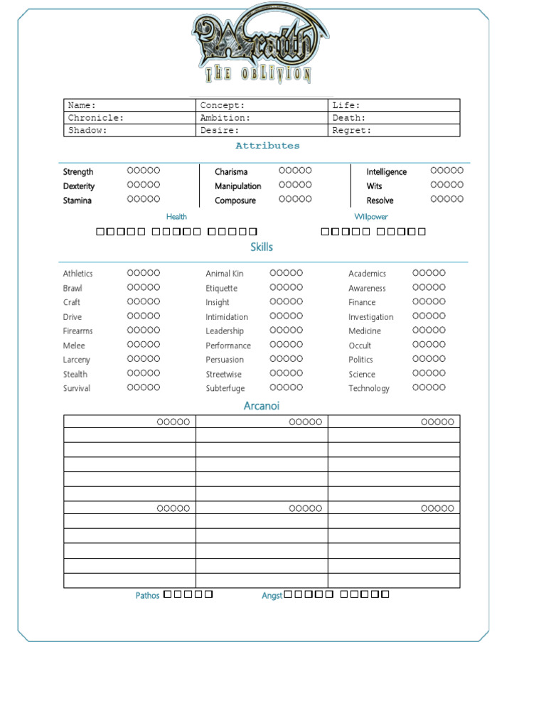 Wriath Risen Projector and Spectre Character Sheet | PDF | Psychology