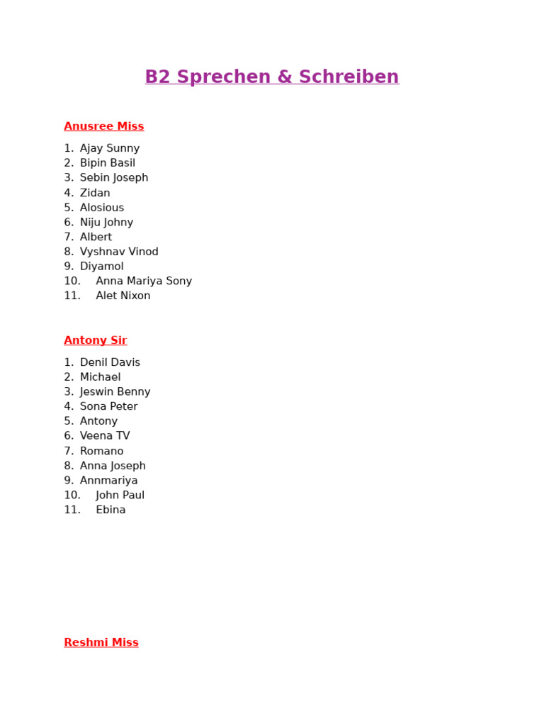 B2 Sprechen and Schreiben List | PDF