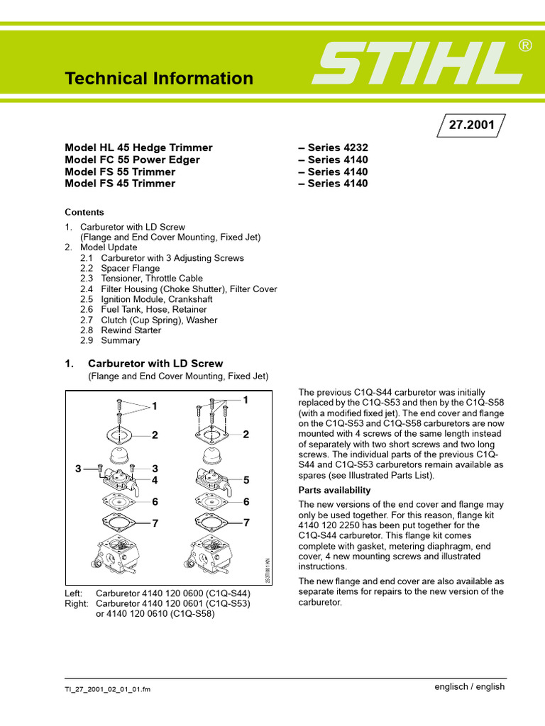 Stihl FS45 FS55 Technical Information | PDF | Carburetor | Throttle