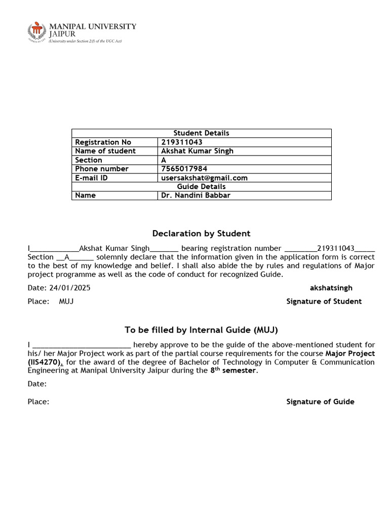 PDF Guide Consent Form For Major Project Jan - Akshat Kumar Singh | PDF