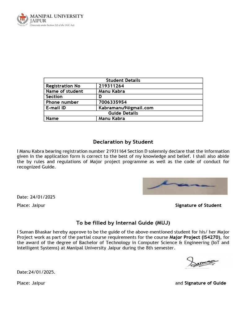 02 Guide Consent Form For Major Project Jan 2 - Manu Kabra | PDF