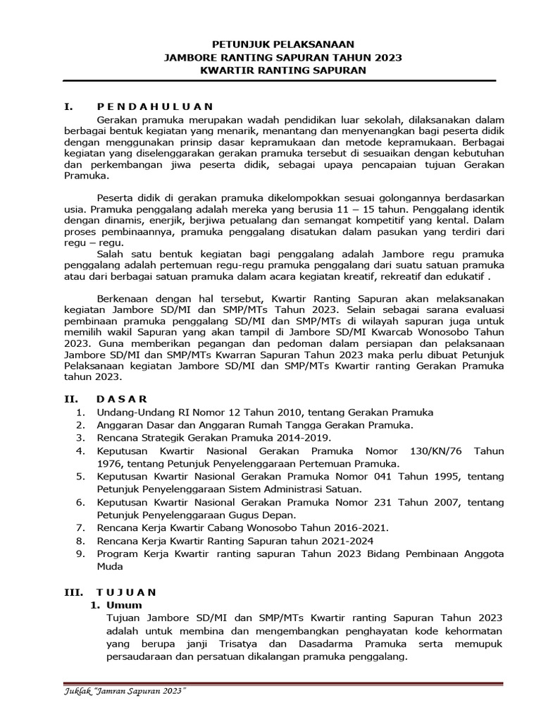 Contoh JUKLAK Jambore Ranting | PDF