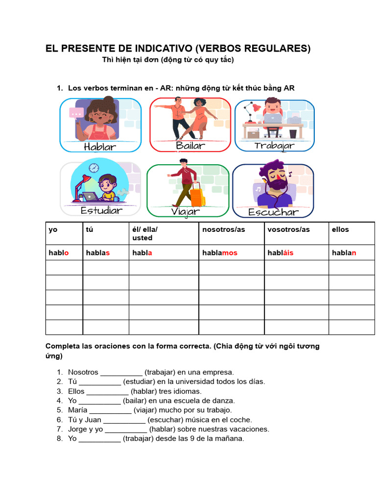 El Presente de Indicativo (Verbos Regulares) | PDF