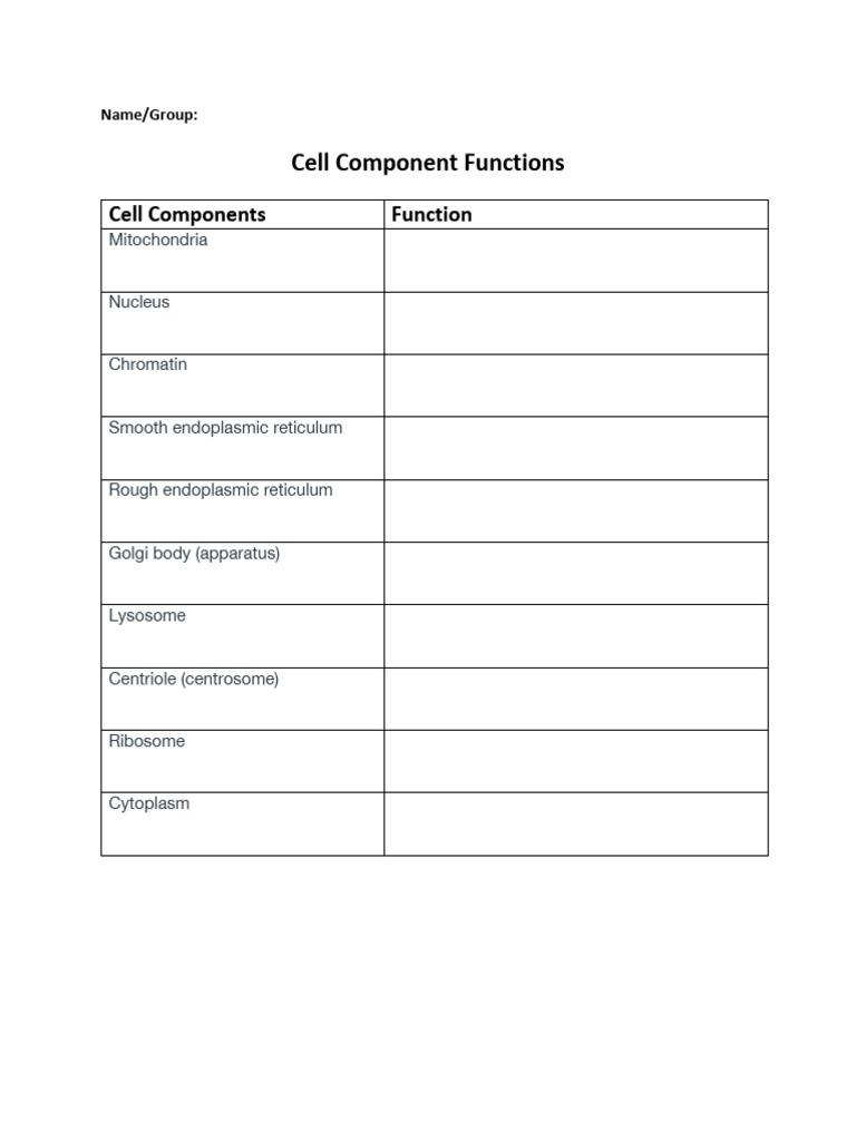 Cell+Component+Functions | PDF