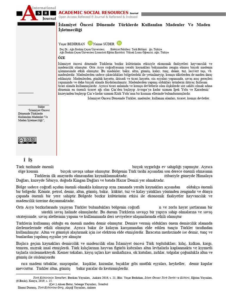 İslamiyet Öncesi Dönemde Türklerde Kullanılan Madenler Ve Maden İşletmeciliği | PDF