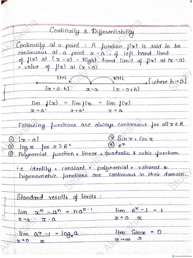 Continuity and Differentiability notes | PDF