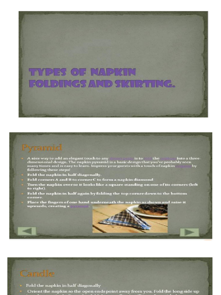 Types of Table Skirting and Napkin Folding 1 | PDF