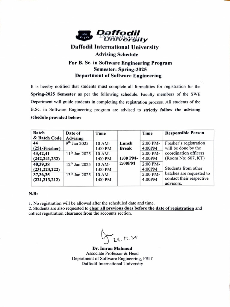 Spring 2025 Software Engineering Advising Schedule | PDF | Software ...