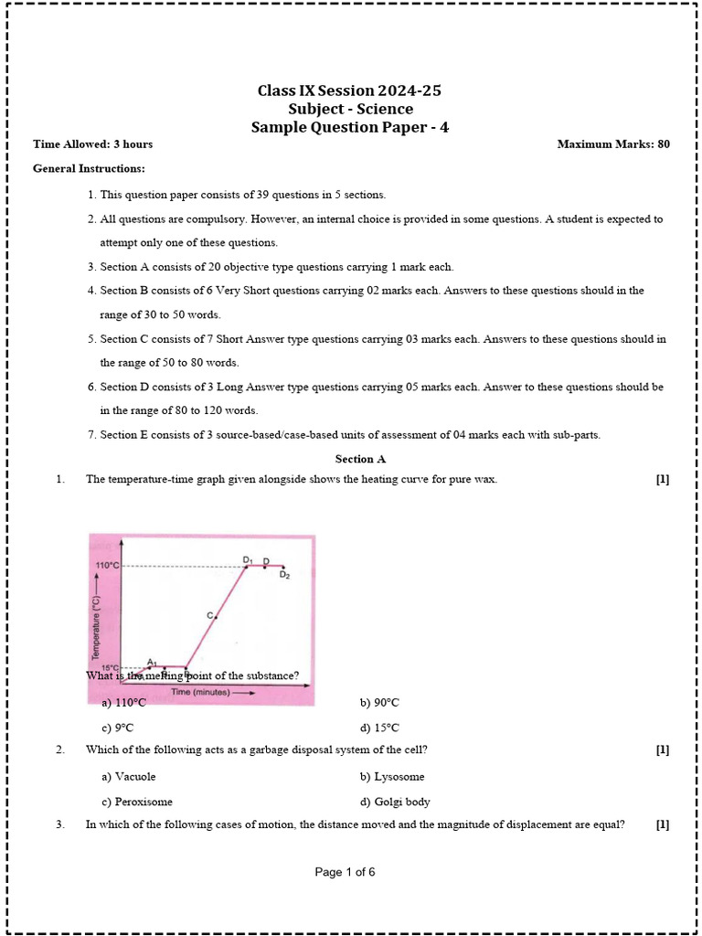 IX SC Sample Question Paper - 4 | PDF | Colloid | Mixture