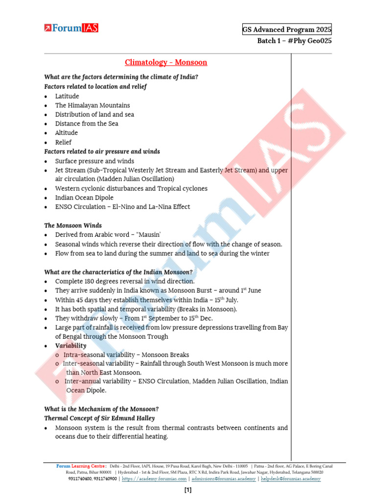 Phy Geo 25 Climatology Monsoon S ɴ BƦ × ® S ɴ BƦ × ® | PDF | Monsoon | Jet Stream