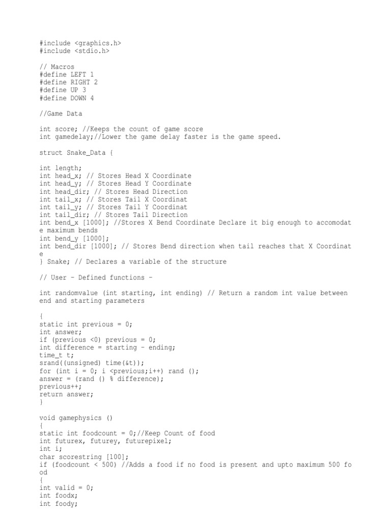 Snake Game Engine: An Object-Oriented C++ Implementation of a Classic Snake Game | PDF | Integer ...