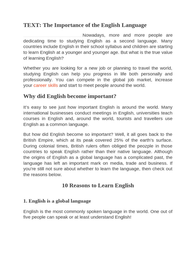 The Importance of The English Language | PDF | English Language ...
