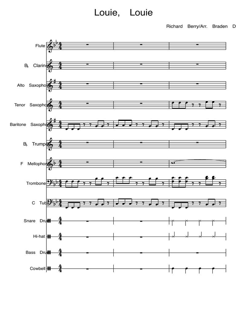 Louie Louie Marching Band Score | PDF | Tenor Saxophone | Elementary ...