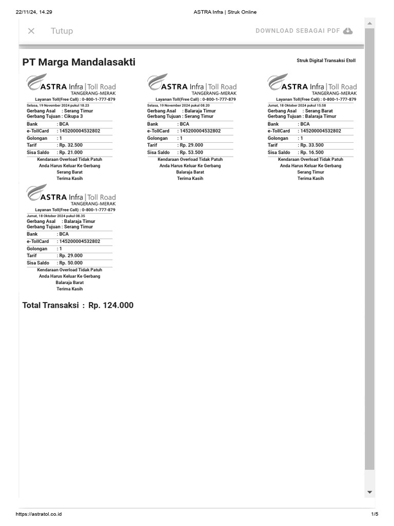 ASTRA Infra - Struk Online | PDF
