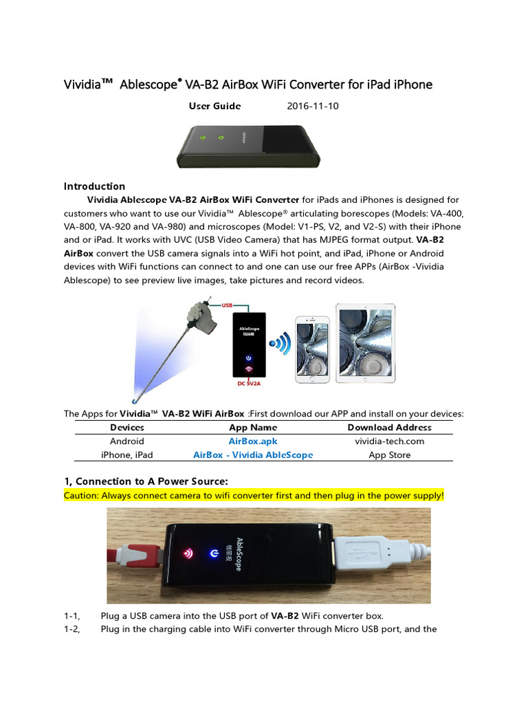 Va-B2 Wifi Box User Guide 1 | PDF | Usb | I Phone