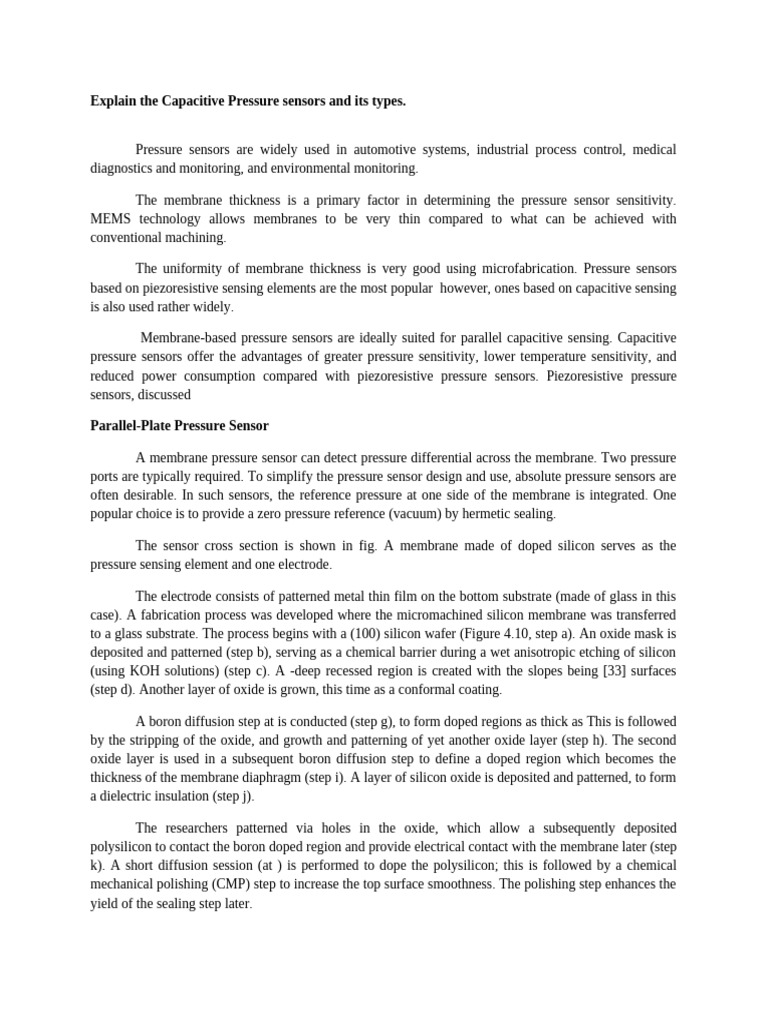 Explain The Capacitive Pressure Sensors and Its Types | PDF | Pressure ...