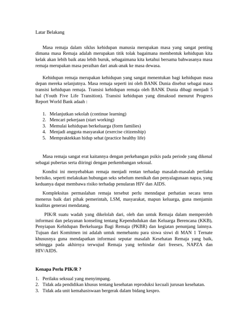 Program Kerja PIK R - 2023 | PDF