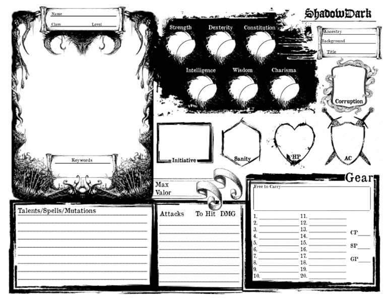 Shadowdark - Shards - of - Evil - Character - Sheet | PDF