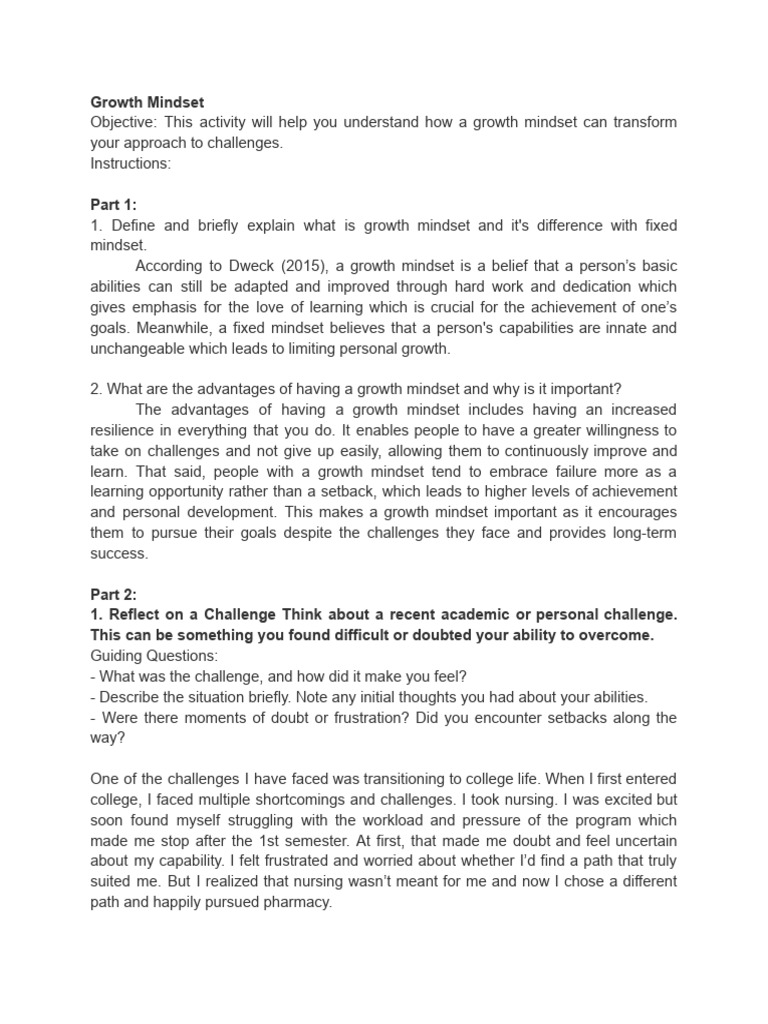 Activity-Growth Mindset | PDF | Mindset | Behavioural Sciences