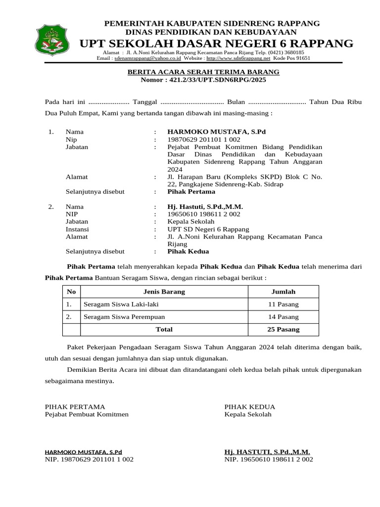BERITA - ACARA - SERAH - TERIMA - BARANG (Seragam Sekolah) | PDF