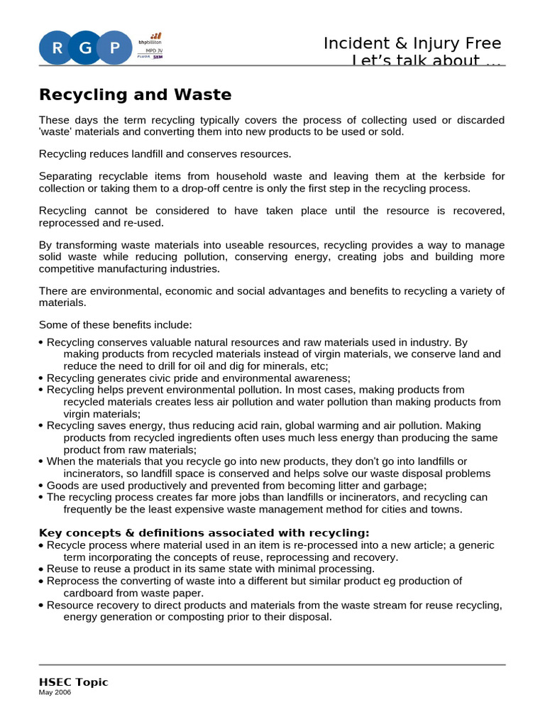 Recycling and Waste | PDF | Recycling | Waste