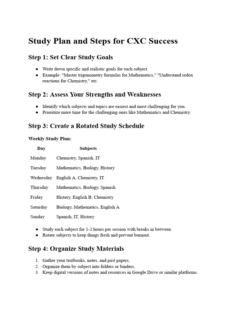 Study Plan and Steps For CXC Success | PDF | Cognition