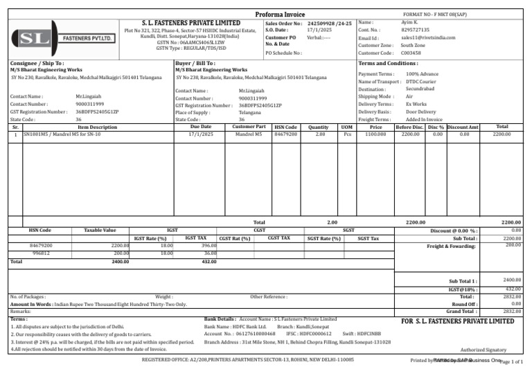 Proforma Invoice - Bharat Engineering Works | PDF | Invoice | Taxes