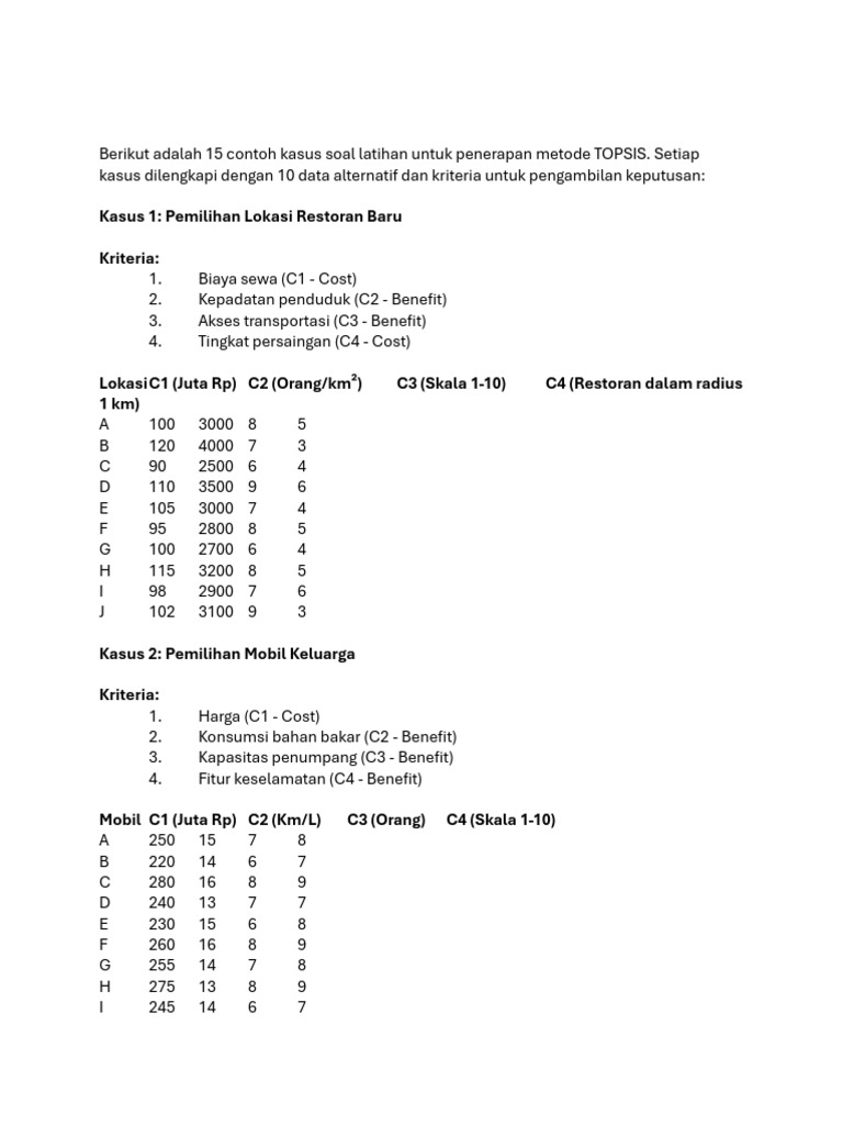 Studi Kasus Metode TOPSIS | PDF