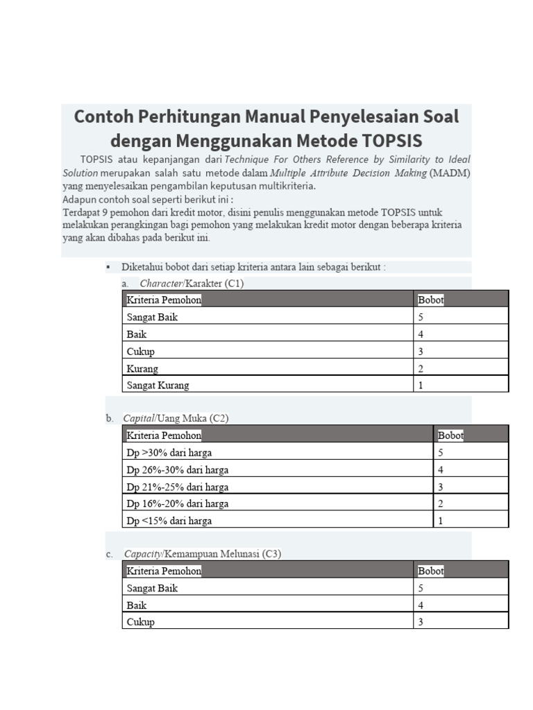 Contoh Penerapan Metode TOPSIS | PDF