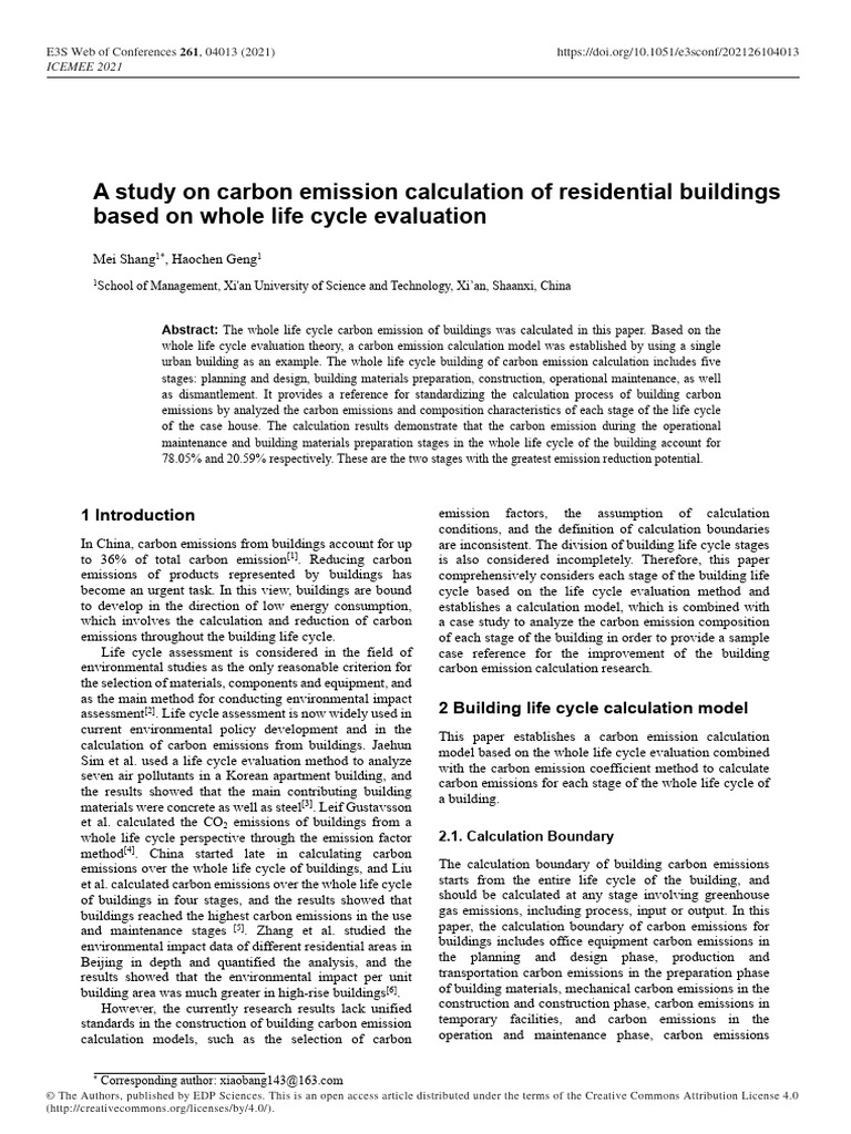 Carbon Emission Calculation in Buildings | PDF | Life Cycle Assessment ...