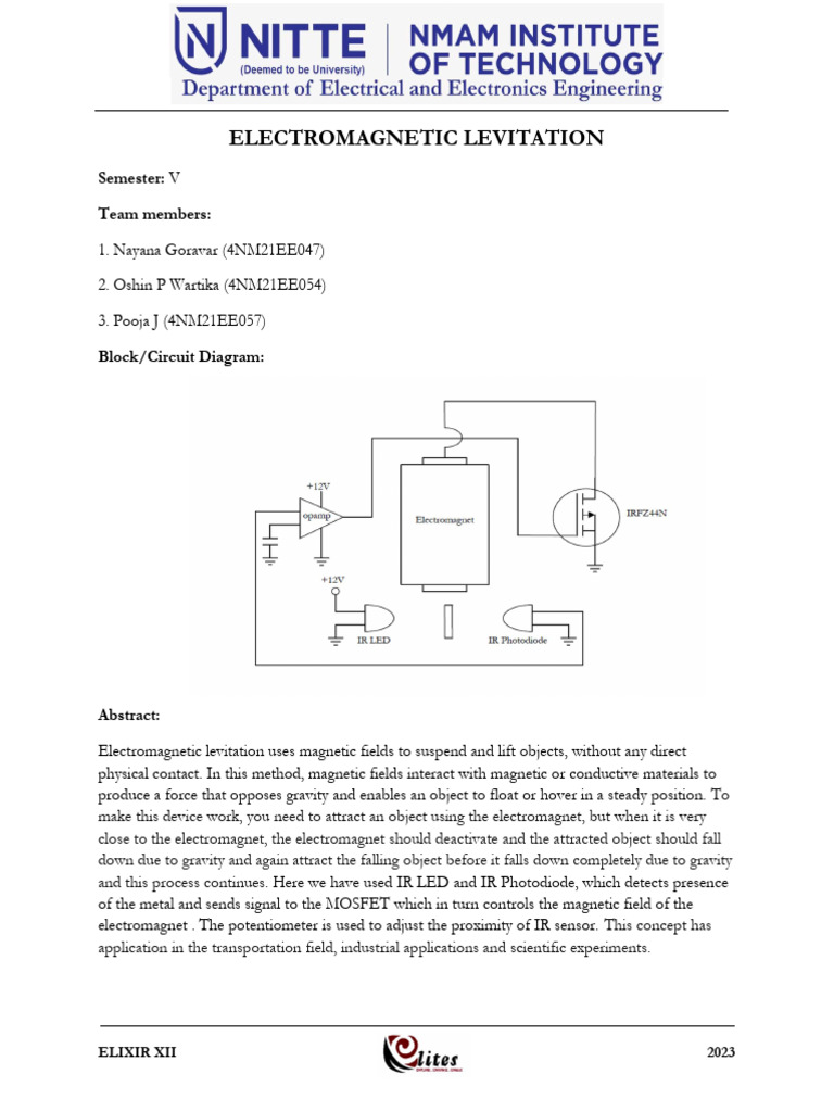 Electromagnetic Levitation: Semester: Team Members | PDF