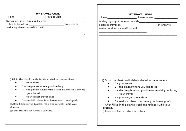 My Travel Goal Planning Template | PDF