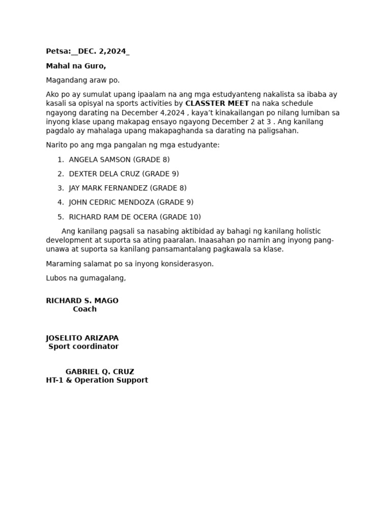 Excuse Leter | PDF
