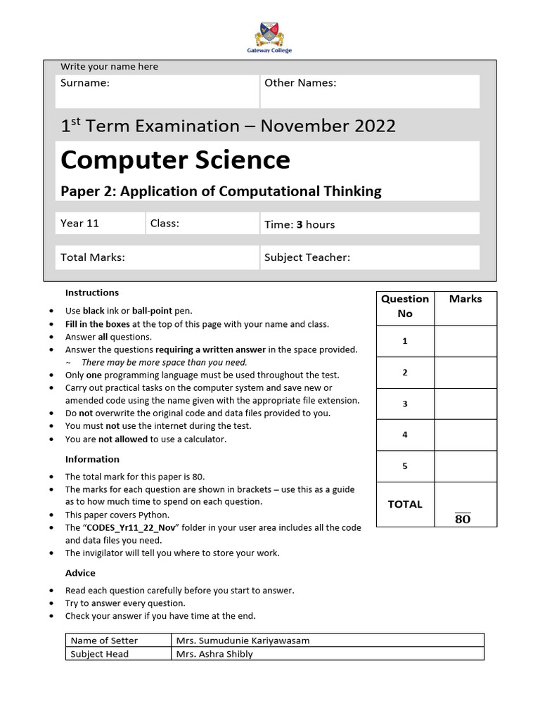 2.Nov2022_Yr11_ComputerScience_Paper2_Final | PDF | Encryption ...