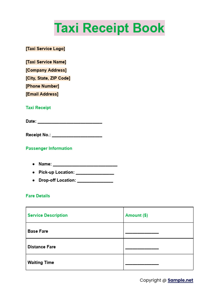 Taxi Receipt Template and Format | PDF