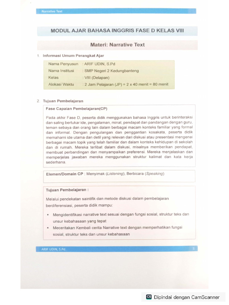 Modul Ajar Narrative Text Arif Udin | PDF