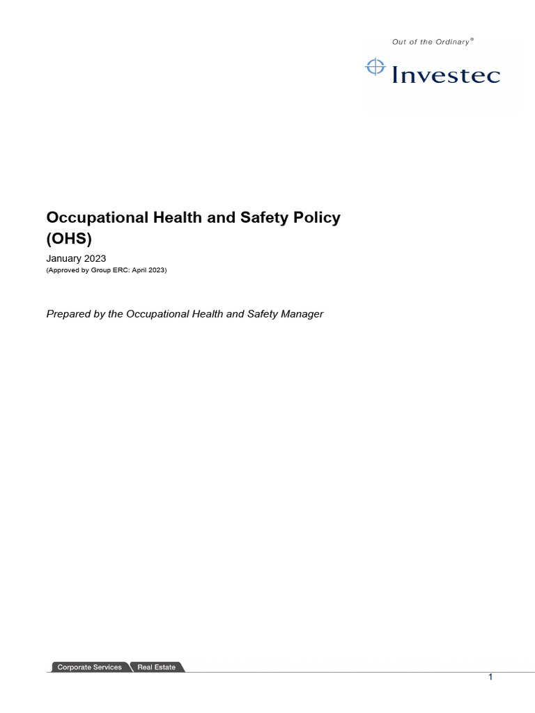 Investec Group Health and Safety Policy | PDF | Occupational Safety And ...
