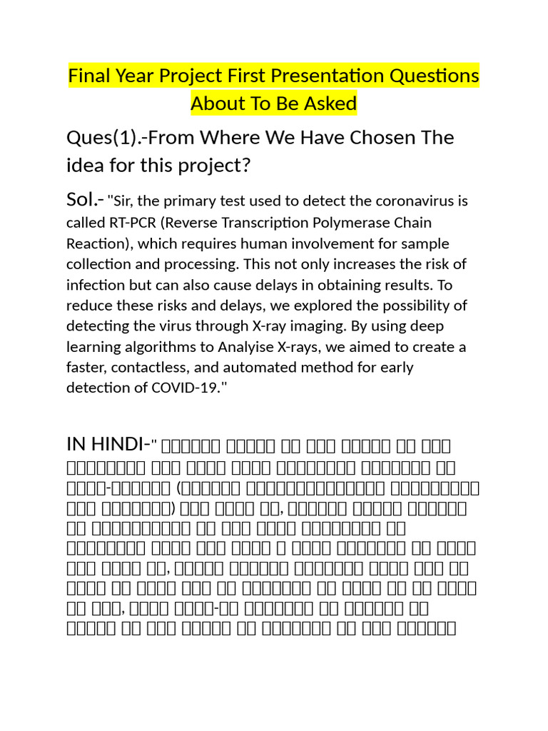 Final Year Project First Presentation Questions About To Be Asked | PDF
