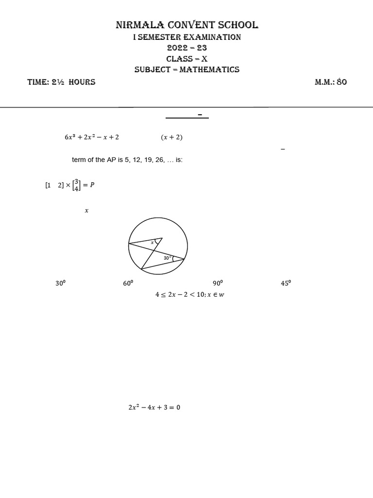 Mathematics Class X - I Pre-Board | PDF | Mathematics | Algebra